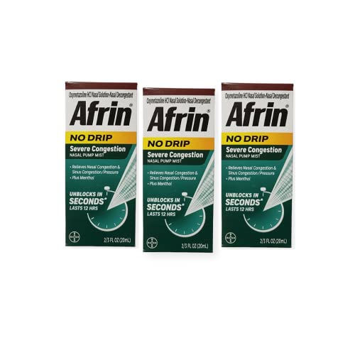 Afrin No Drip Severe Congestion 12 Hour Nasal Spray, 20 ml ( Pack of 3