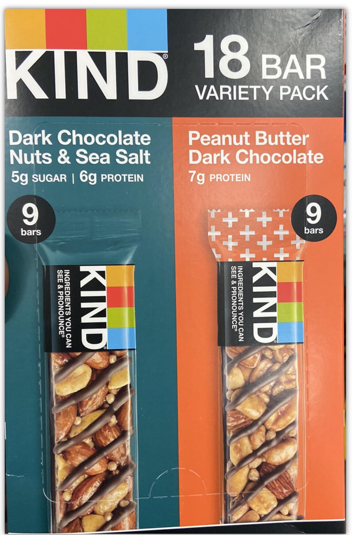 KIND Variety Pack, 9- Dark Chocolate Nuts & Sea Salt, 9- Peanut Butter
