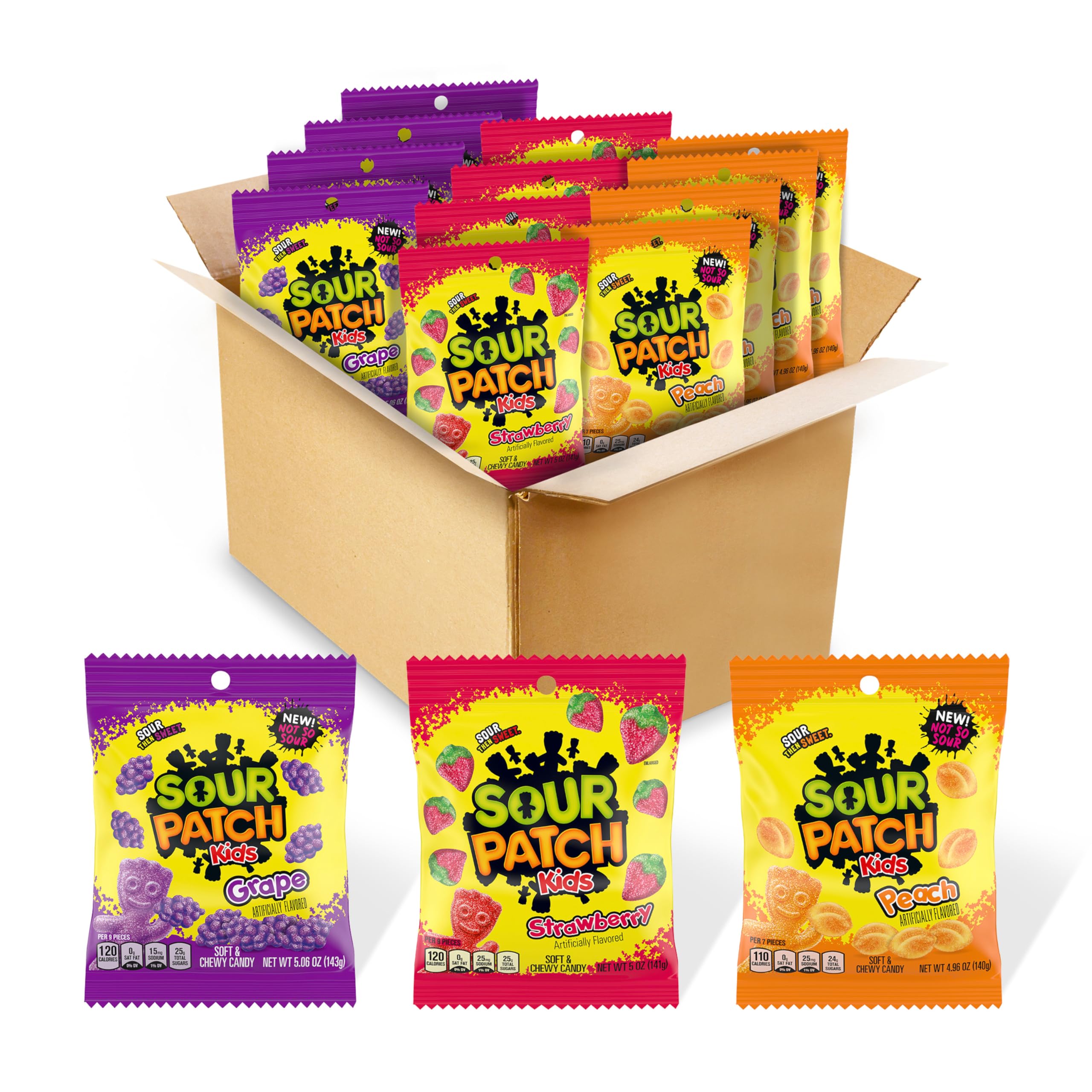 SOUR PATCH KIDS Fruit Flavors Soft & Chewy Candy Variety Pack, Peach,